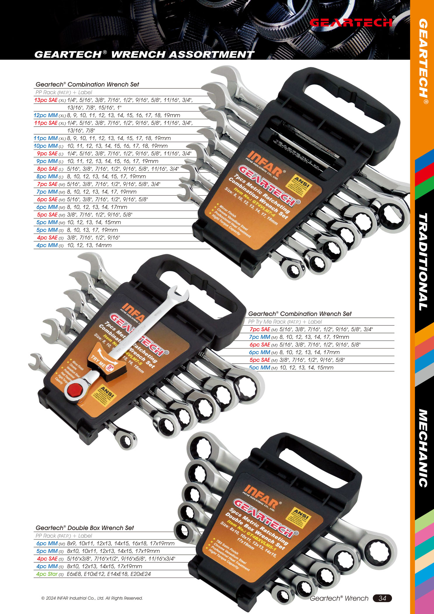 GEARTECH® COMBINATION WRENCH SET IN PP RACK 2-2-7-2