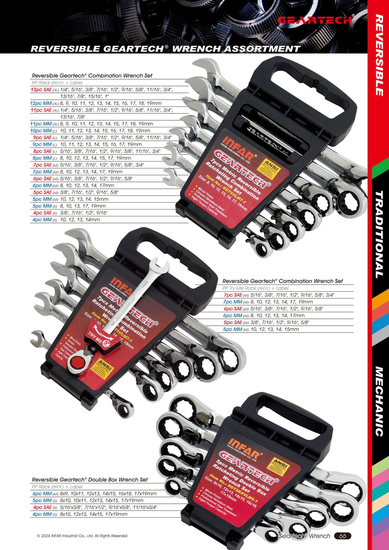 REVERSIBLE GEARTECH® COMBINATION WRENCH SET IN PP RACK 2-4-8-1