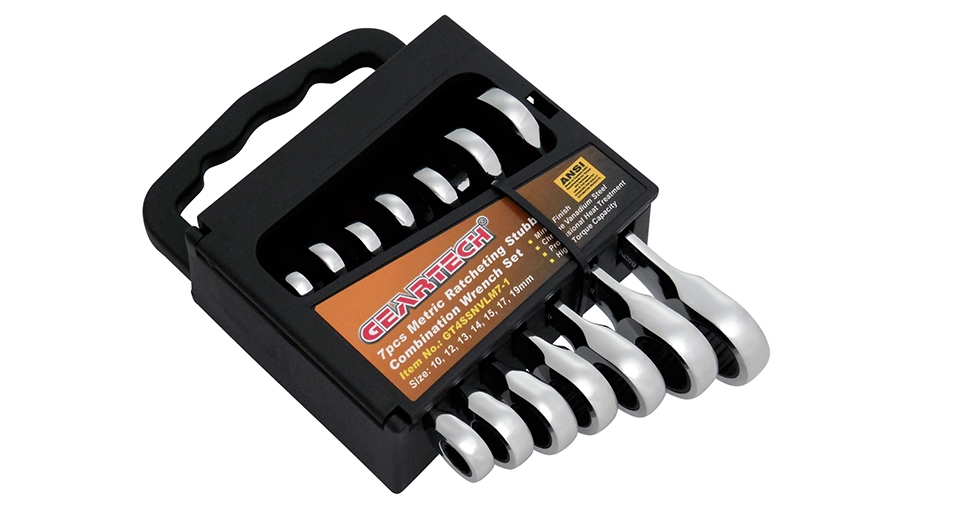 GEARTECH® STUBBY COMBINATION WRENCH SET IN PP HOLDER 2-2-7-12
