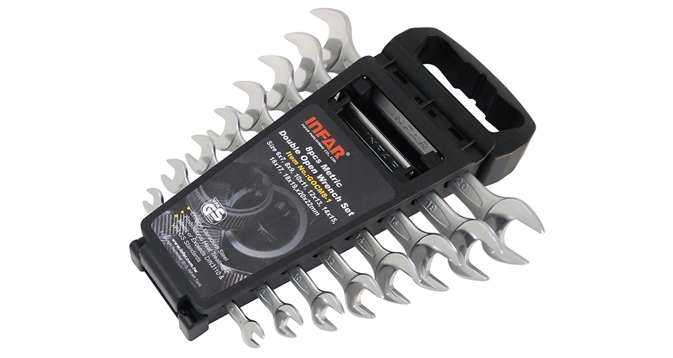 GERMAN-TYPE DOUBLE OPEN WRENCH SET IN PP RACK 1-8-6-10