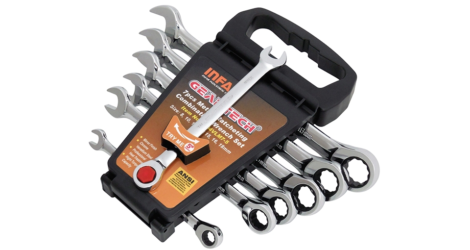 GEARTECH® COMBINATION WRENCH SET IN PP RACK 2-2-7-2