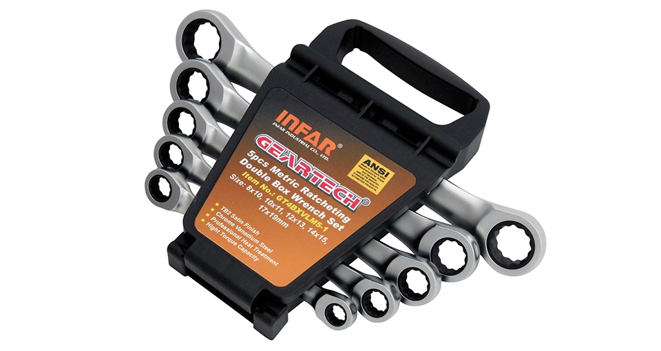 GEARTECH® DOUBLE BOX WRENCH SET IN PP RACK 2-2-7-3