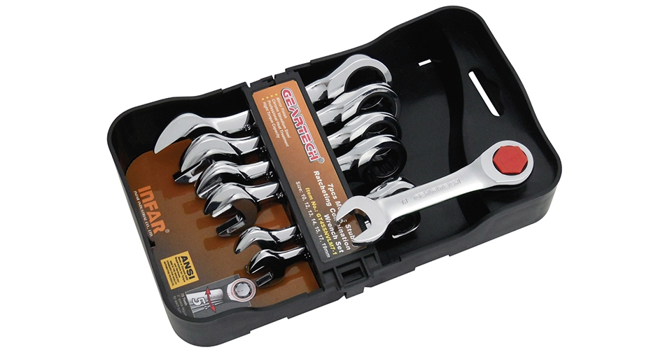 GEARTECH® STUBBY COMBINATION WRENCH SET IN PP TRAY 2-2-7-6
