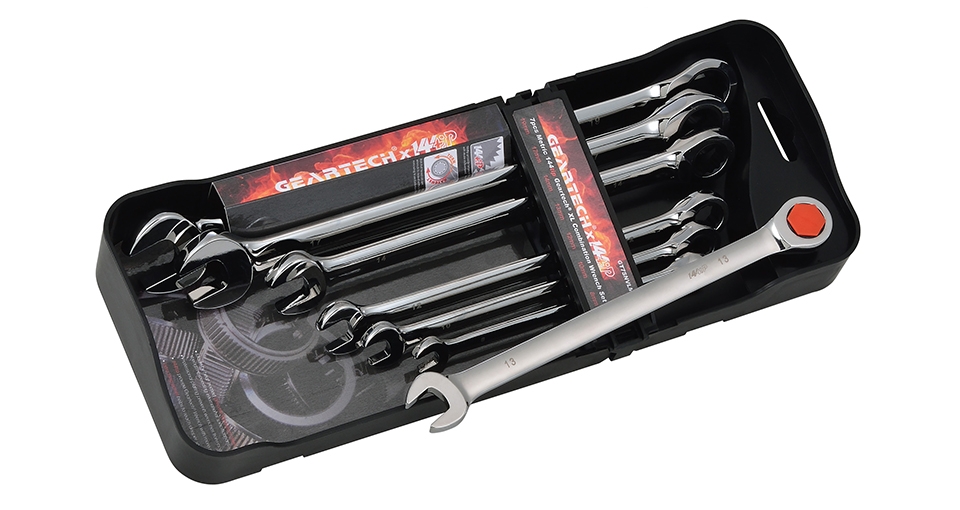 EXTRA LONG GEARTECH® COMBINATION WRENCH SET IN PP TRAY 2-2-7-7