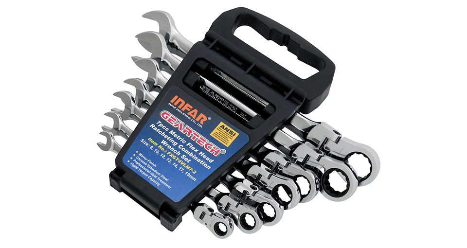 FLEX HEAD GEARTECH® COMBINATION WRENCH SET IN PP RACK 2-3-7-1