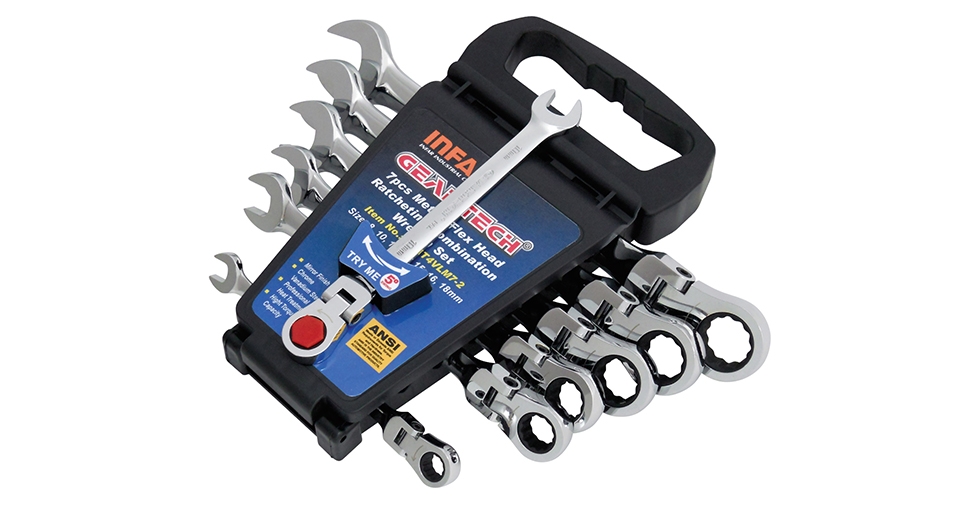 FLEX HEAD GEARTECH® COMBINATION WRENCH SET IN PP RACK 2-3-7-2
