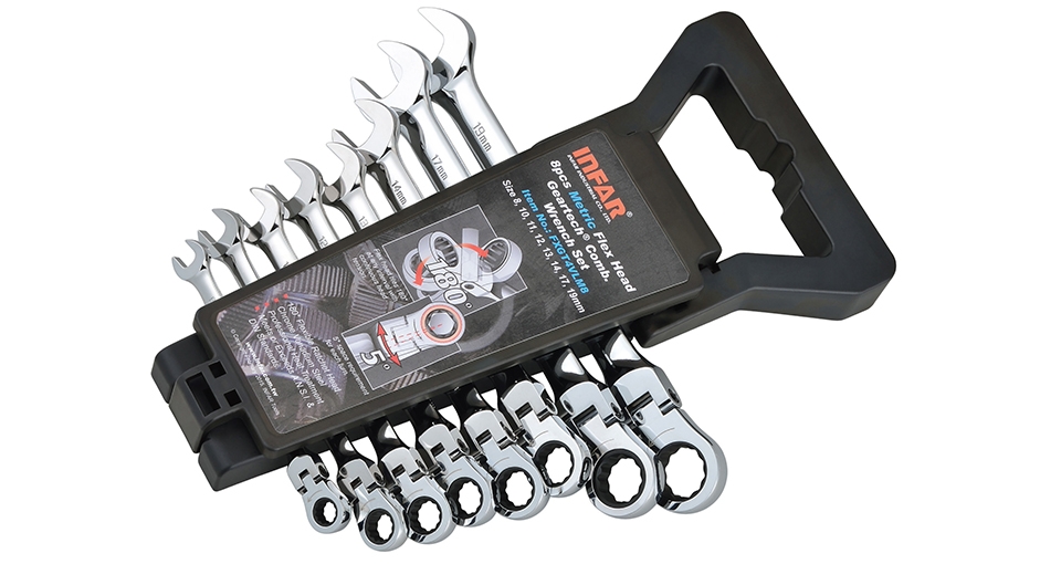 FLEX HEAD GEARTECH® COMBINATION WRENCH SET IN PP RACK 2-3-7-3