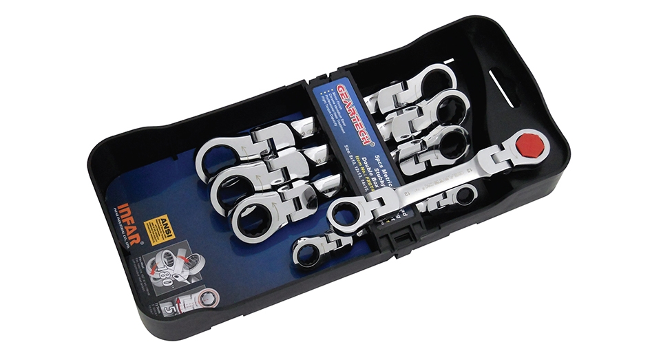 FLEX HEAD GEARTECH® DOUBLE BOX WRENCH SET IN PP TRAY 2-3-7-5