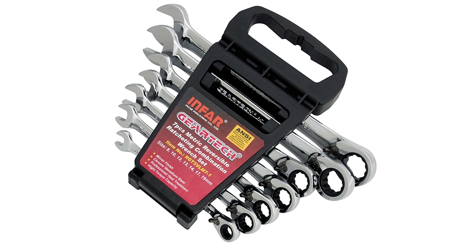 REVERSIBLE GEARTECH® COMBINATION WRENCH SET IN PP RACK 2-4-8-1