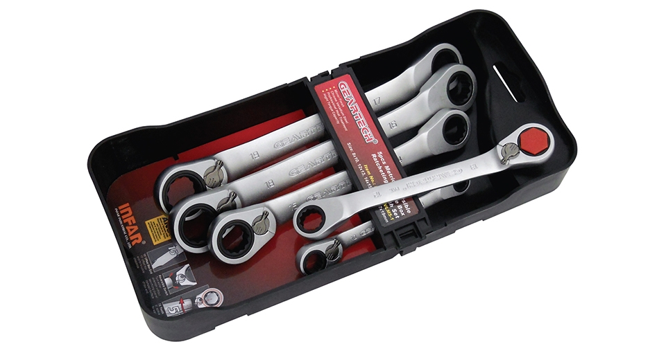REVERSIBLE GEARTECH® DOUBLE BOX WRENCH SET IN PP TRAY 2-4-8-5